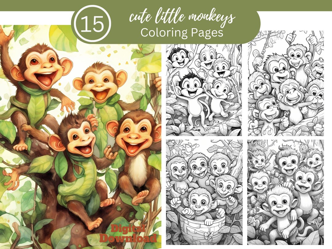 Cute Little Monkeys Coloring Book/15 Coloring Pages to Relax and Unwind ...