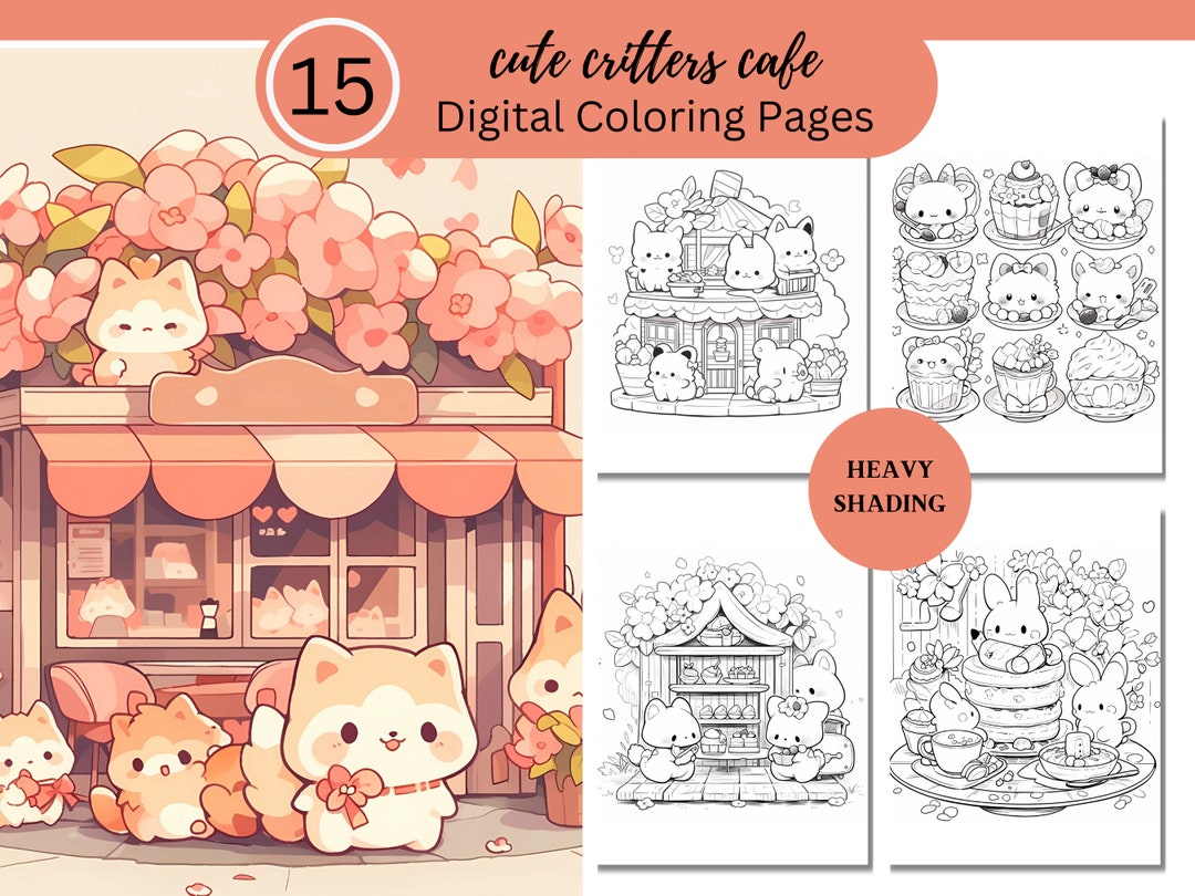 Cute Critters Cafe Coloring Book Fun for All/15 Coloring Pages to Relax ...