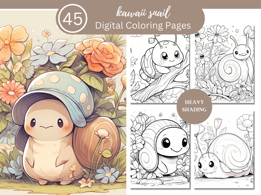Kawaii Snail Coloring Book/45 Coloring Pages to Relax and Unwind, Clear ...