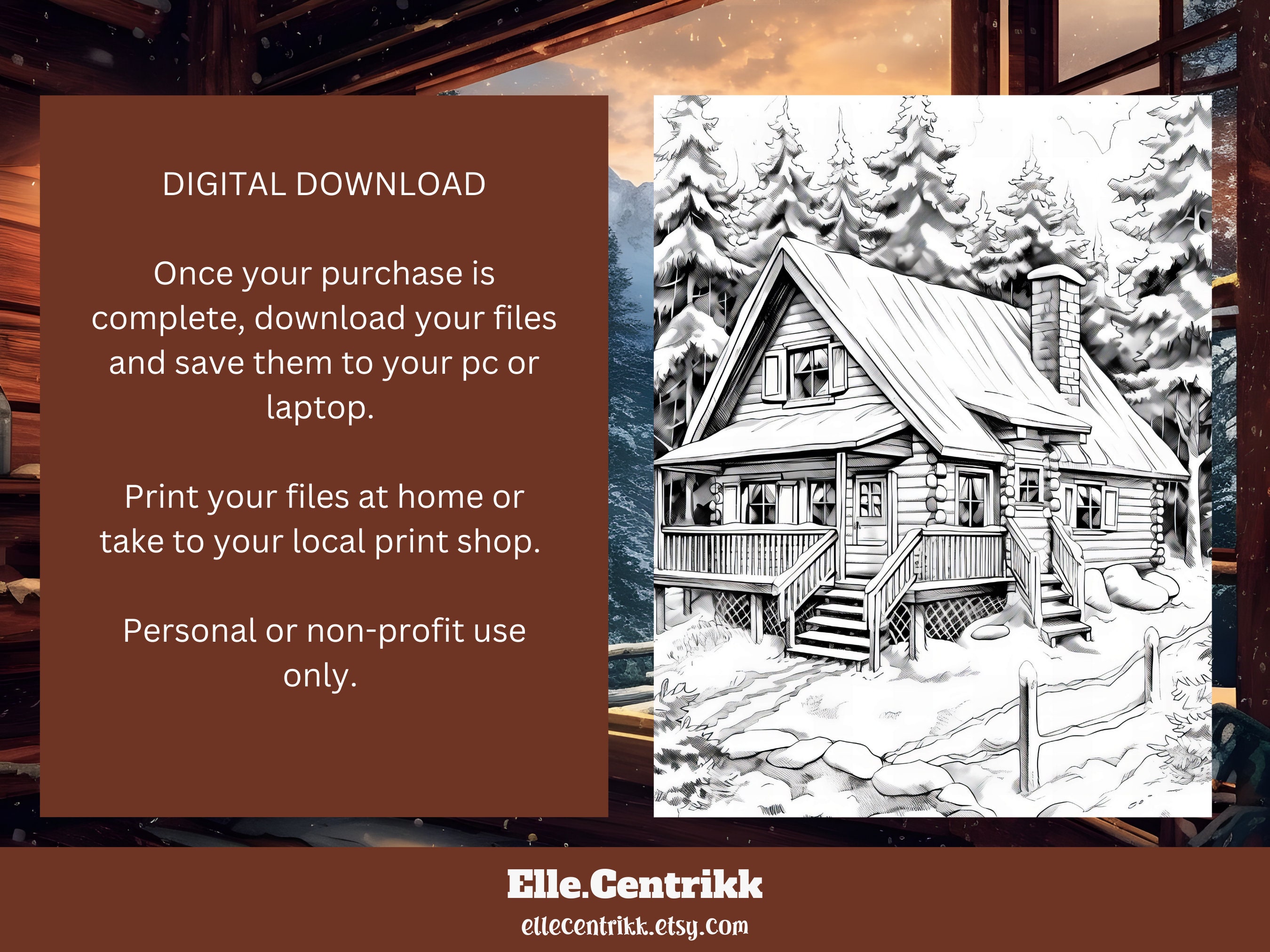 Beautiful Winter Cabin Coloring Pages Set of 20 Digital - Etsy