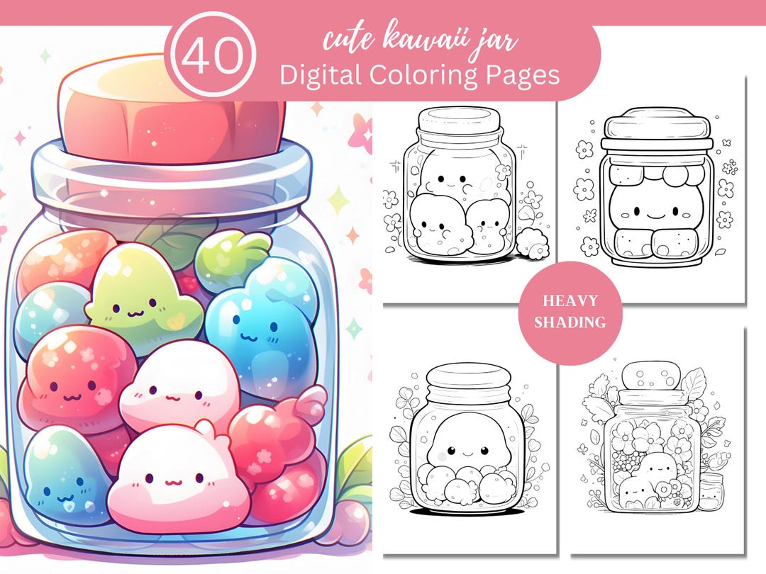 Cute Kawaii Jar Coloring Book/40 Coloring Pages to Relax and Unwind/pdf ...