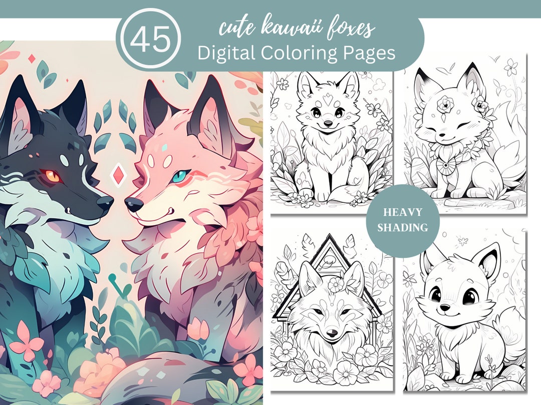 DISCONTINUED - Cute Kawaii Foxes Coloring Book/45 Coloring Pages ...