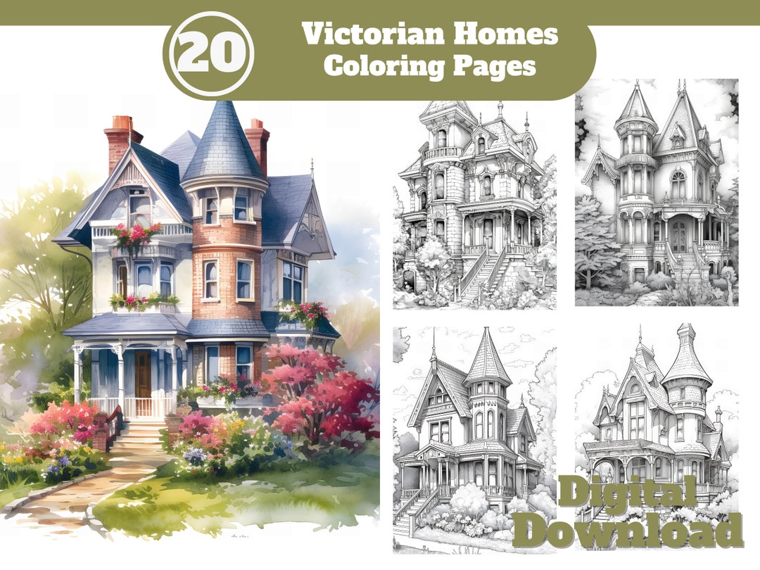 Victorian Homes Coloring Pages Set of 20 Digital Download - Etsy