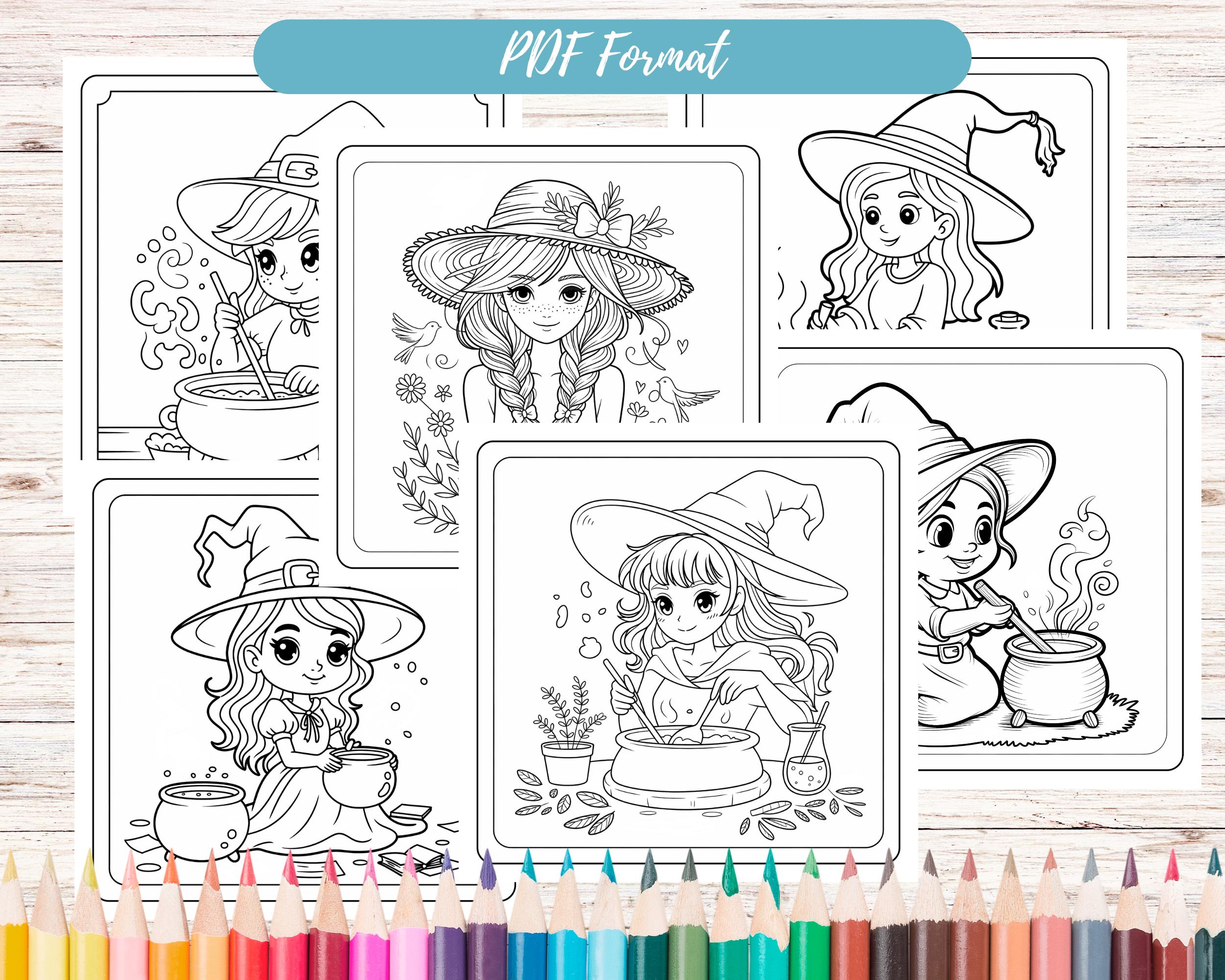 Witchy Witch Coloring Book/20 Coloring Pages/digital Download/kawaii ...