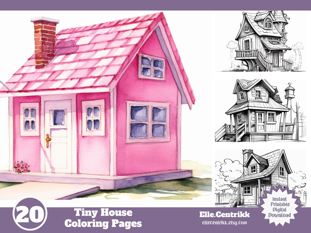 20 Tiny House Adult Coloring Pages: Light to Grayscale - Etsy
