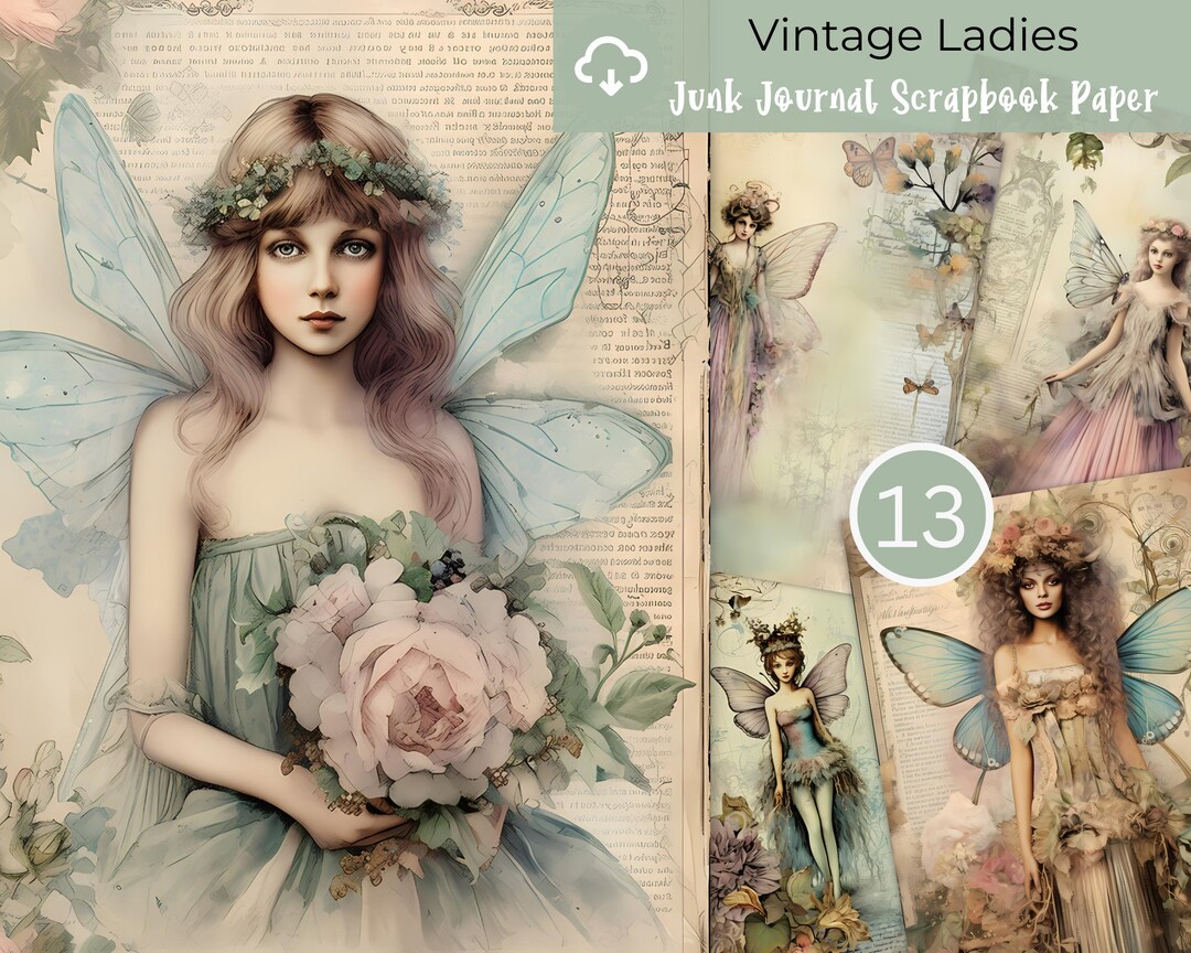 13 Vintage Ladies Junk Journal Scrapbook Paper - Scrap Paper - Floral ...
