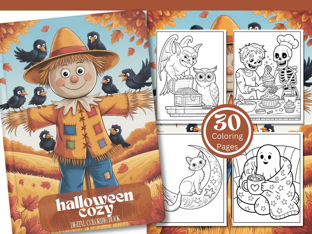 Halloween Cozy Coloring Book/30 Coloring Pages /digital Download/cute ...