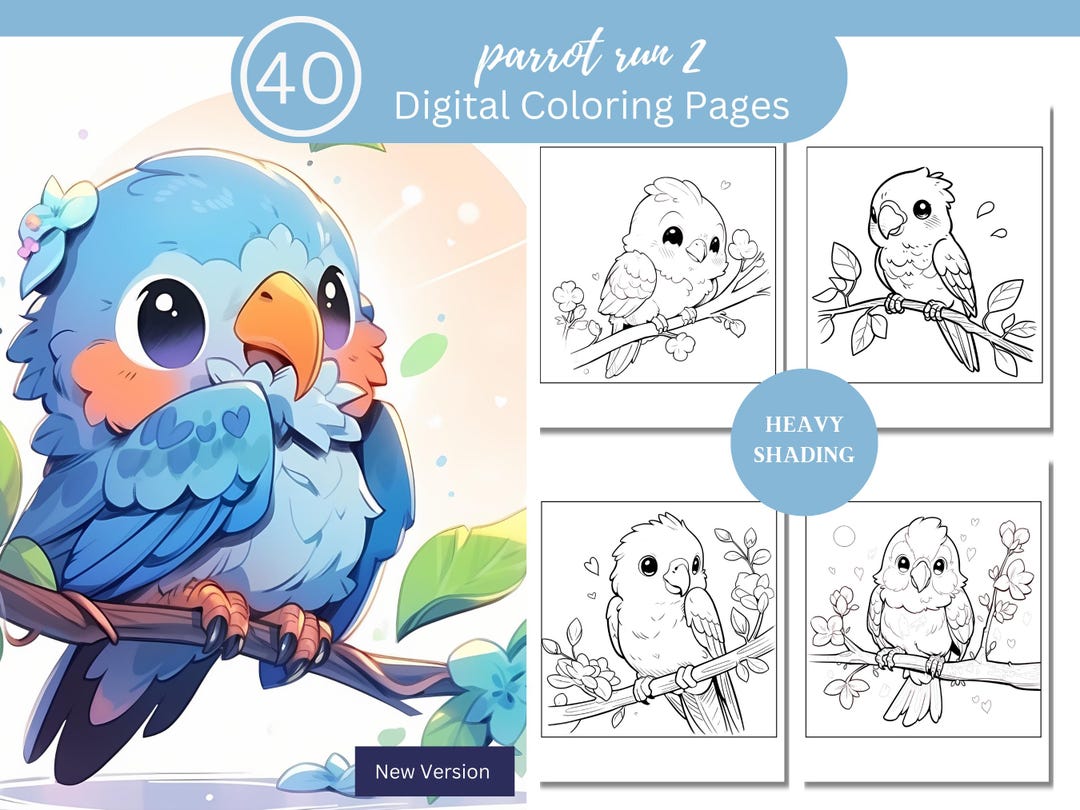Parrot Run 2 Coloring Book/40 Coloring Pages/digital Download/adorable ...