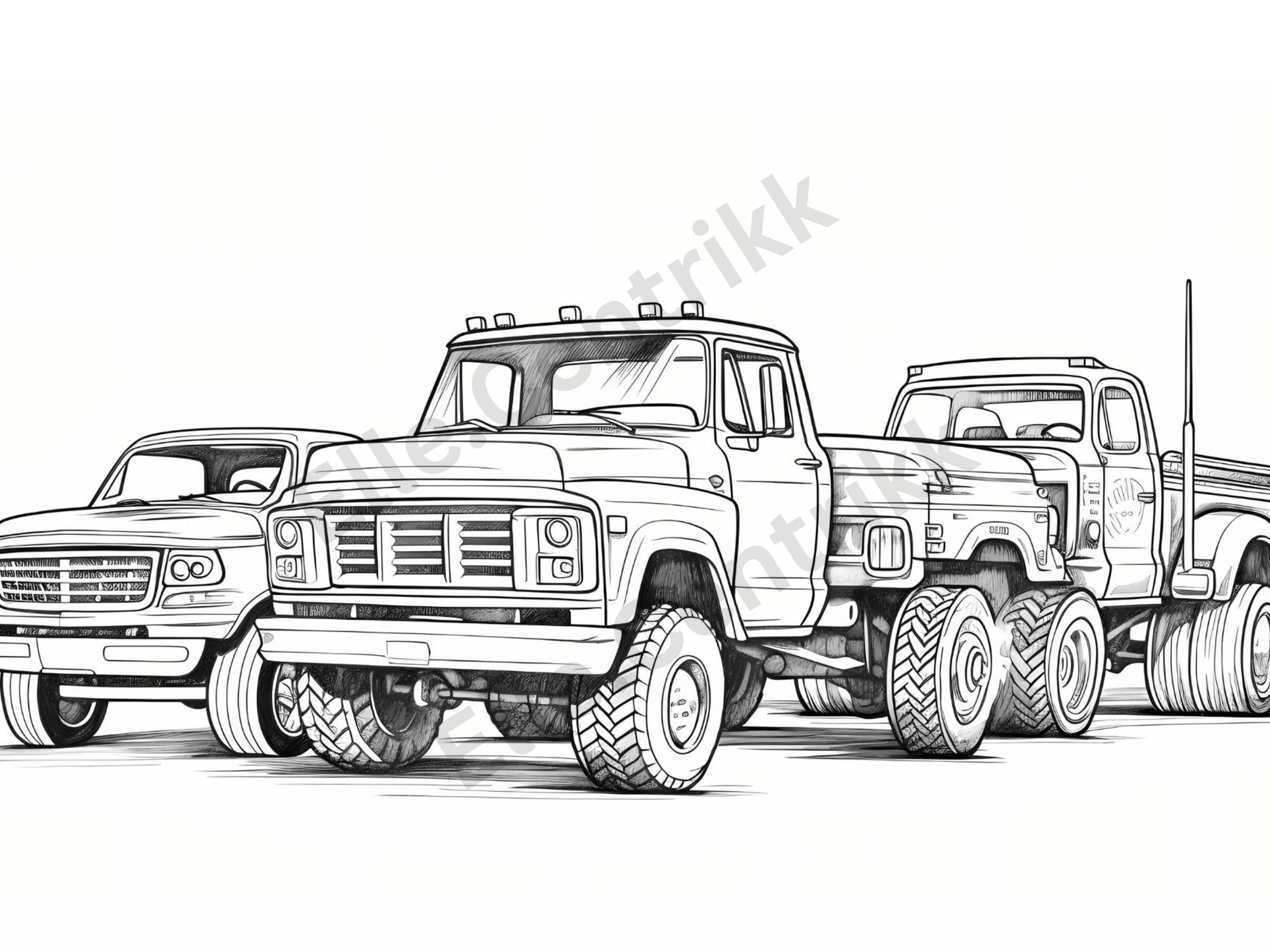 50 Truckin' Fun Coloring Pages Set Digital Download Coloring for Him ...