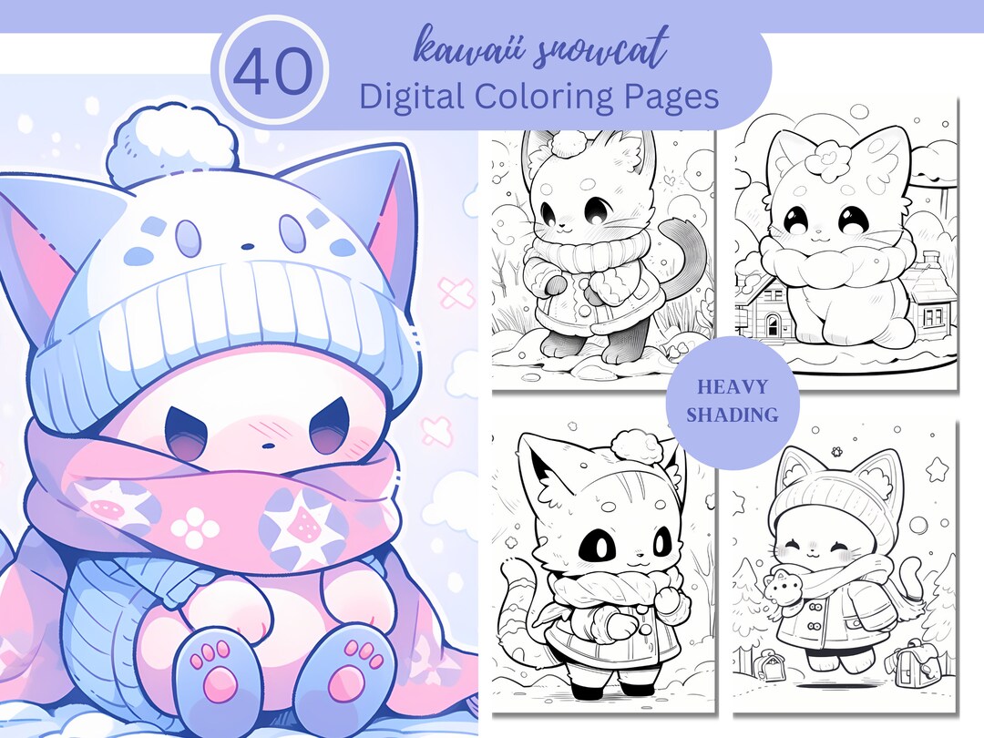 Cute Kawaii Snowcat Coloring Book/40 Coloring Pages to Relax and Unwind ...