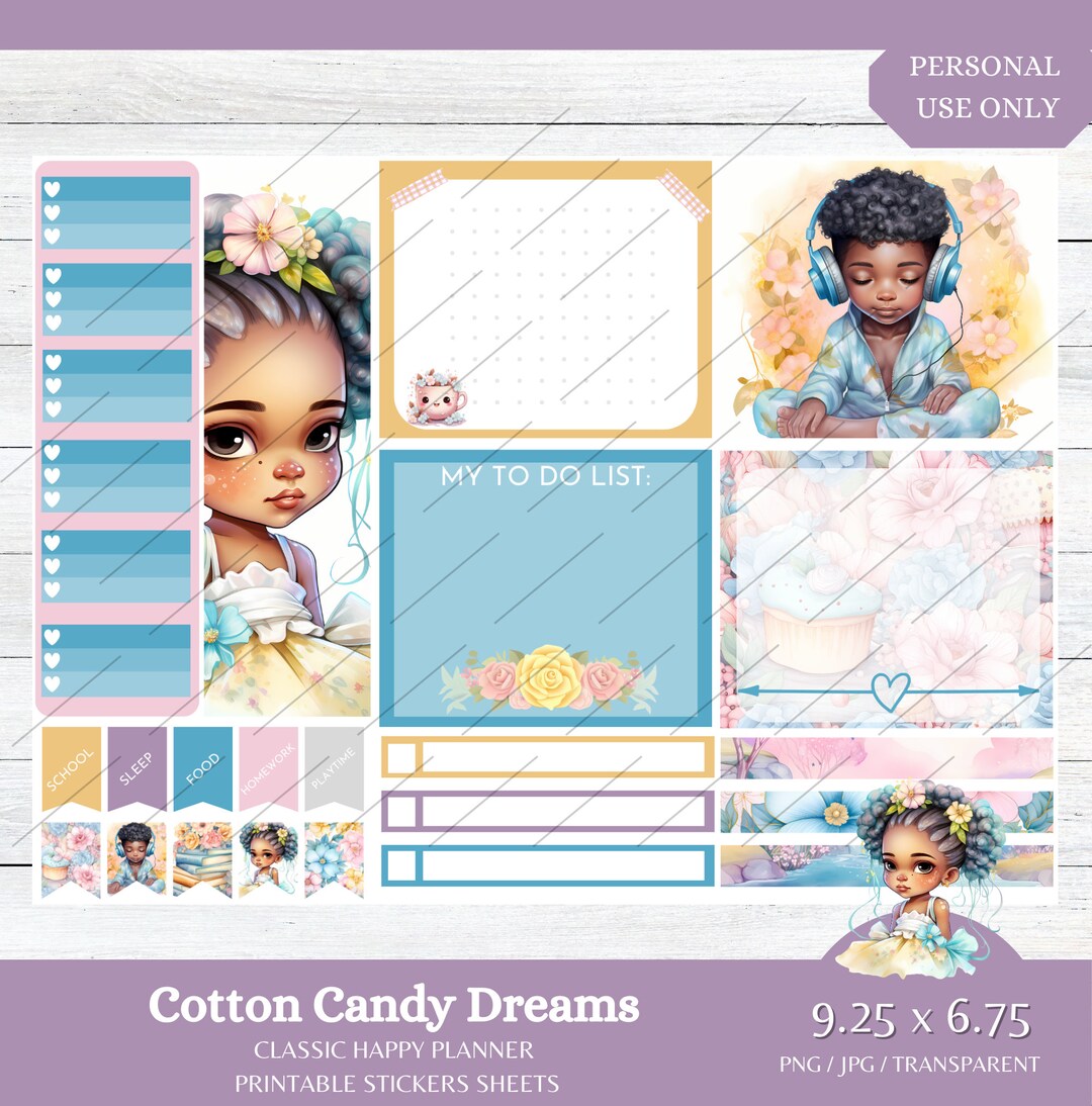 Cotton Candy Dreams/8 Printable Digital Planner Sticker Sheets/echp ...