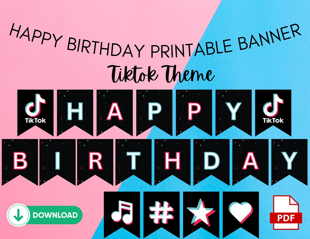 Tiktok Happy Birthday Decorations Printable Banner Instant Download ...