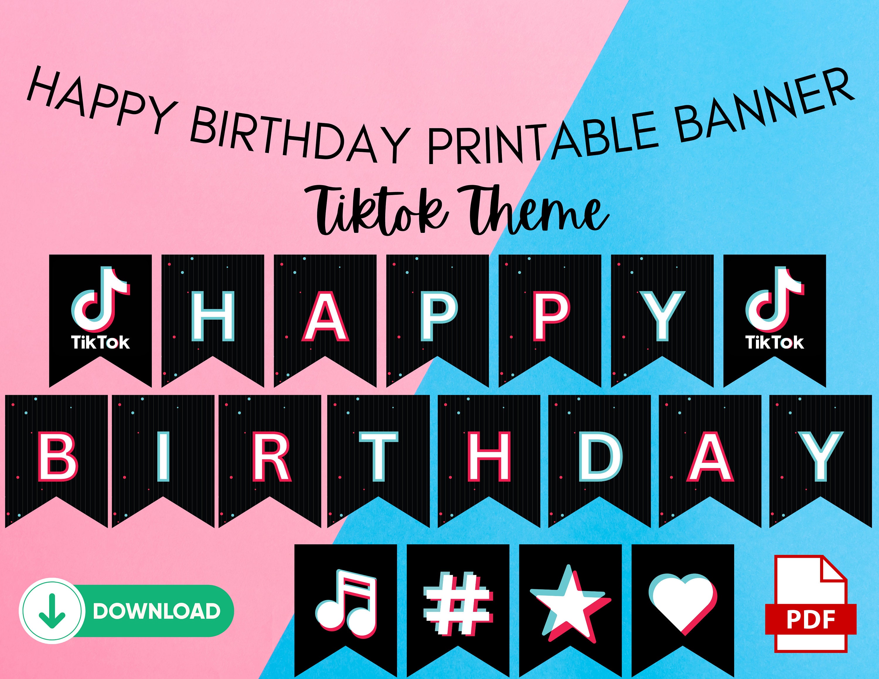 Tiktok Happy Birthday Decorations Printable Banner Instant Download ...