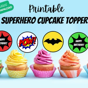 Printable Happy Birthday Superhero Cupcake Toppers, Superhero Party ...