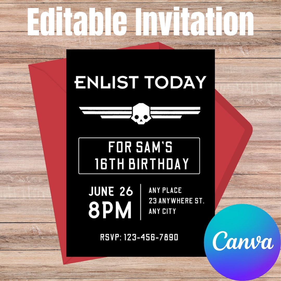 Helldivers, Helldivers 2, Birthday Invitation, Canva Template, Editable ...