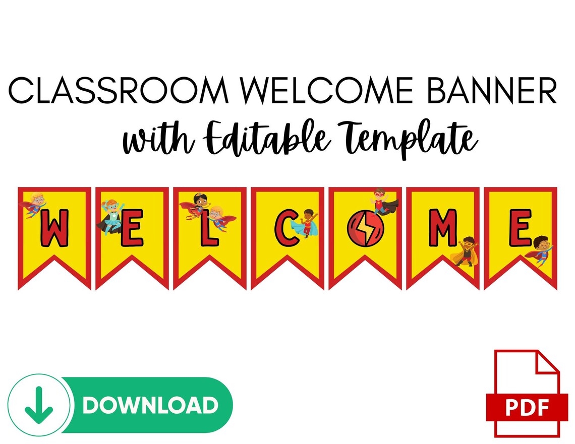 Printable Superhero Kids Theme Classroom Welcome Banner Editable - Etsy