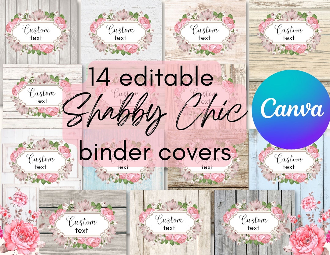 Editable CANVA TEMPLATE 14 Shabby Chic Binder Covers White Barnwood ...