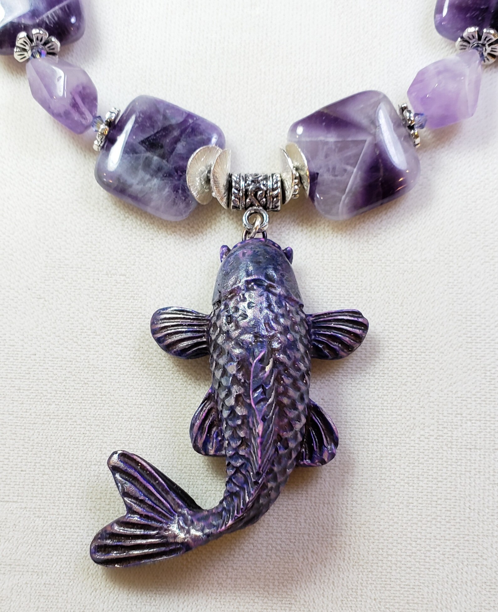 Polymer Clay Koi Fish Necklace , Statement Amethyst and Pearls - Etsy