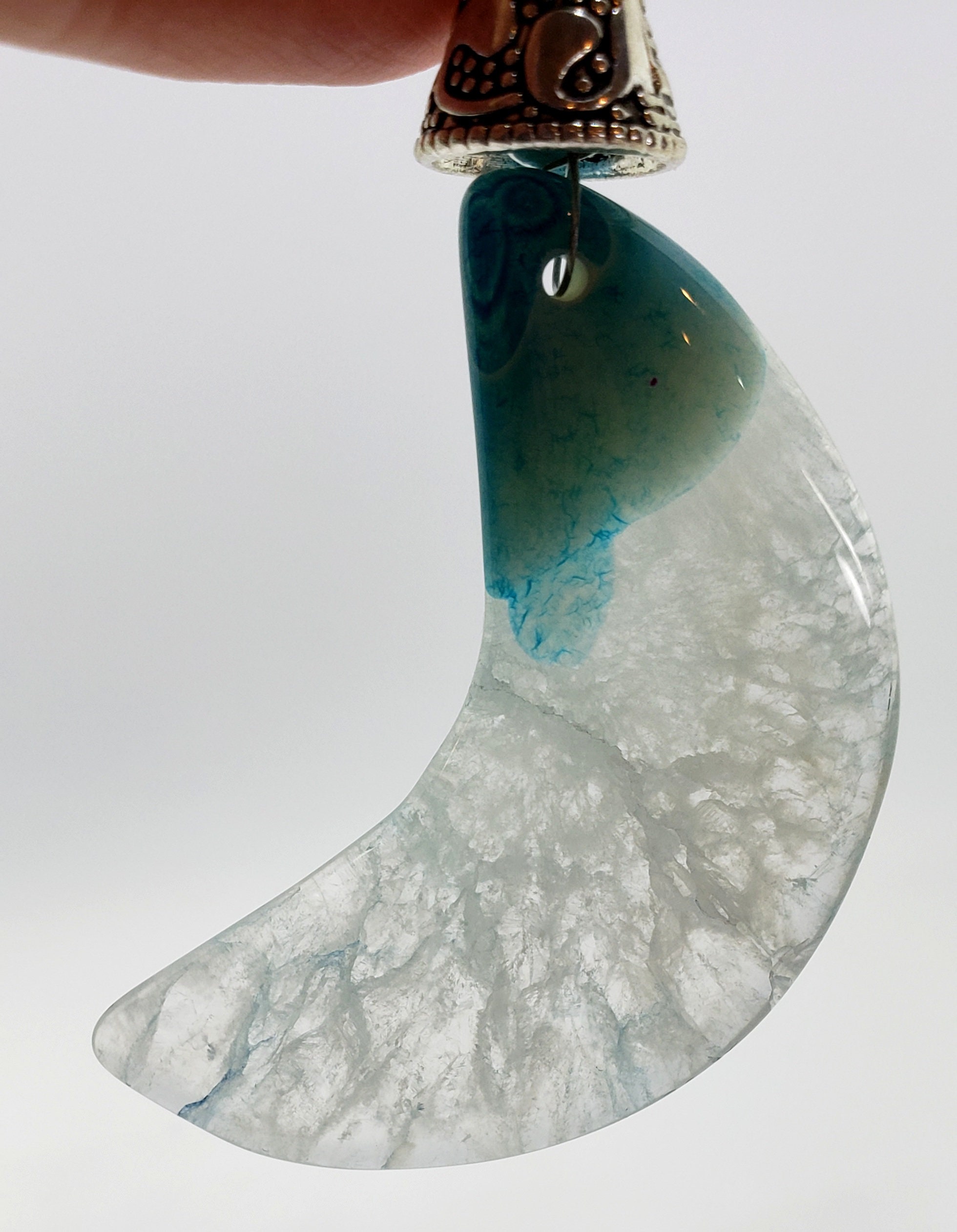 Blue and White Agate Crescent Moon Suncatcher Handmade | Etsy