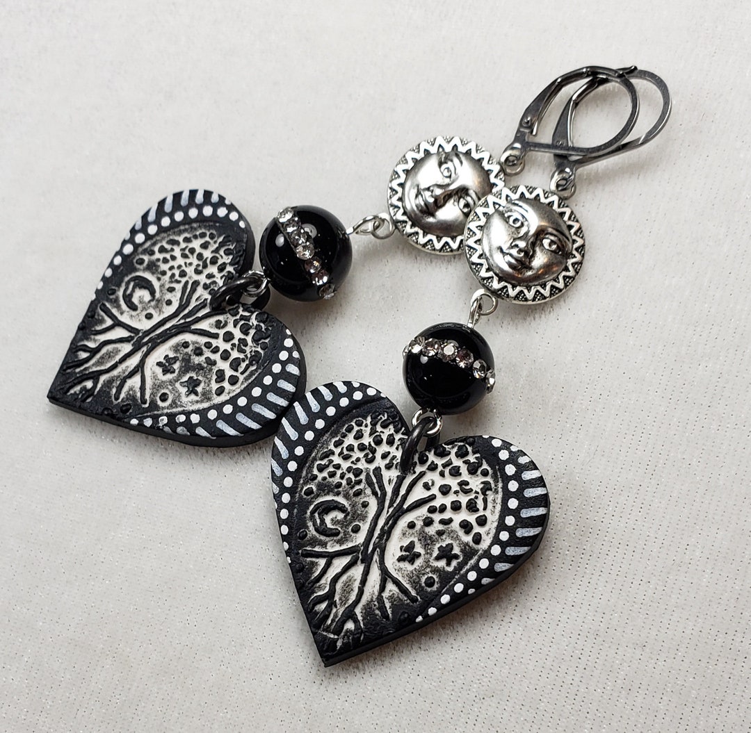 Handmade, Artisan Polymer Clay Tree of Life Heart Dangle Earrings ...