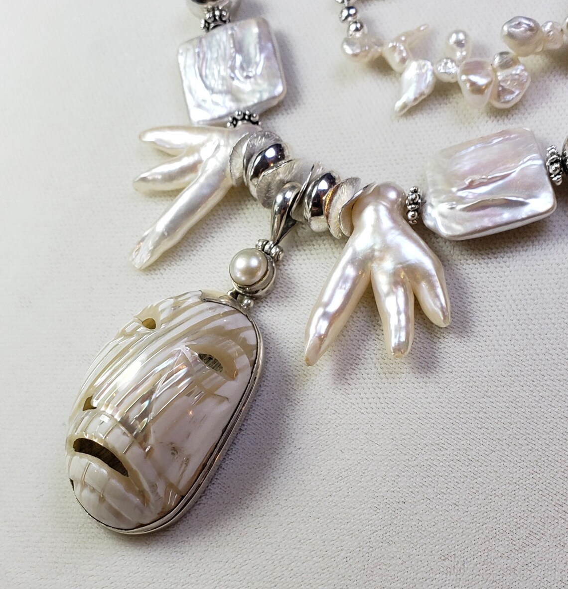 Hand carved shell face pendant gorgeous Freshwater Pearls | Etsy