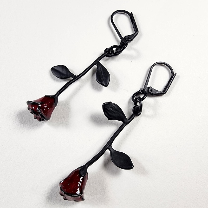 Red Rose Earrings Goth - Etsy