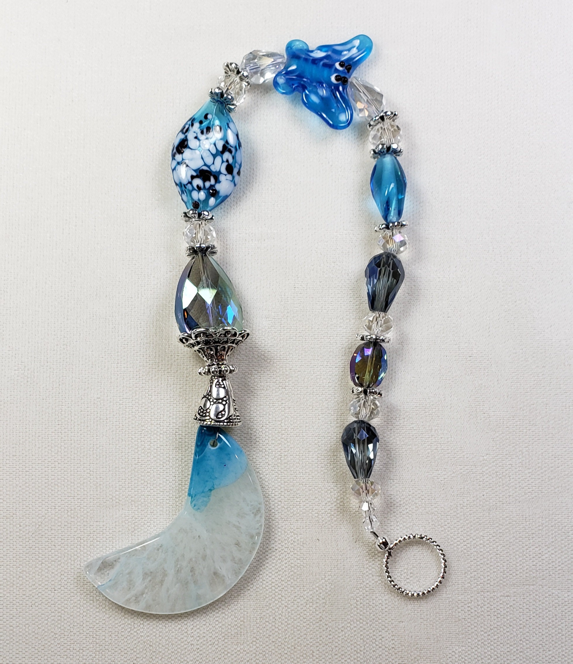 Blue and White Agate Crescent Moon Suncatcher Handmade | Etsy