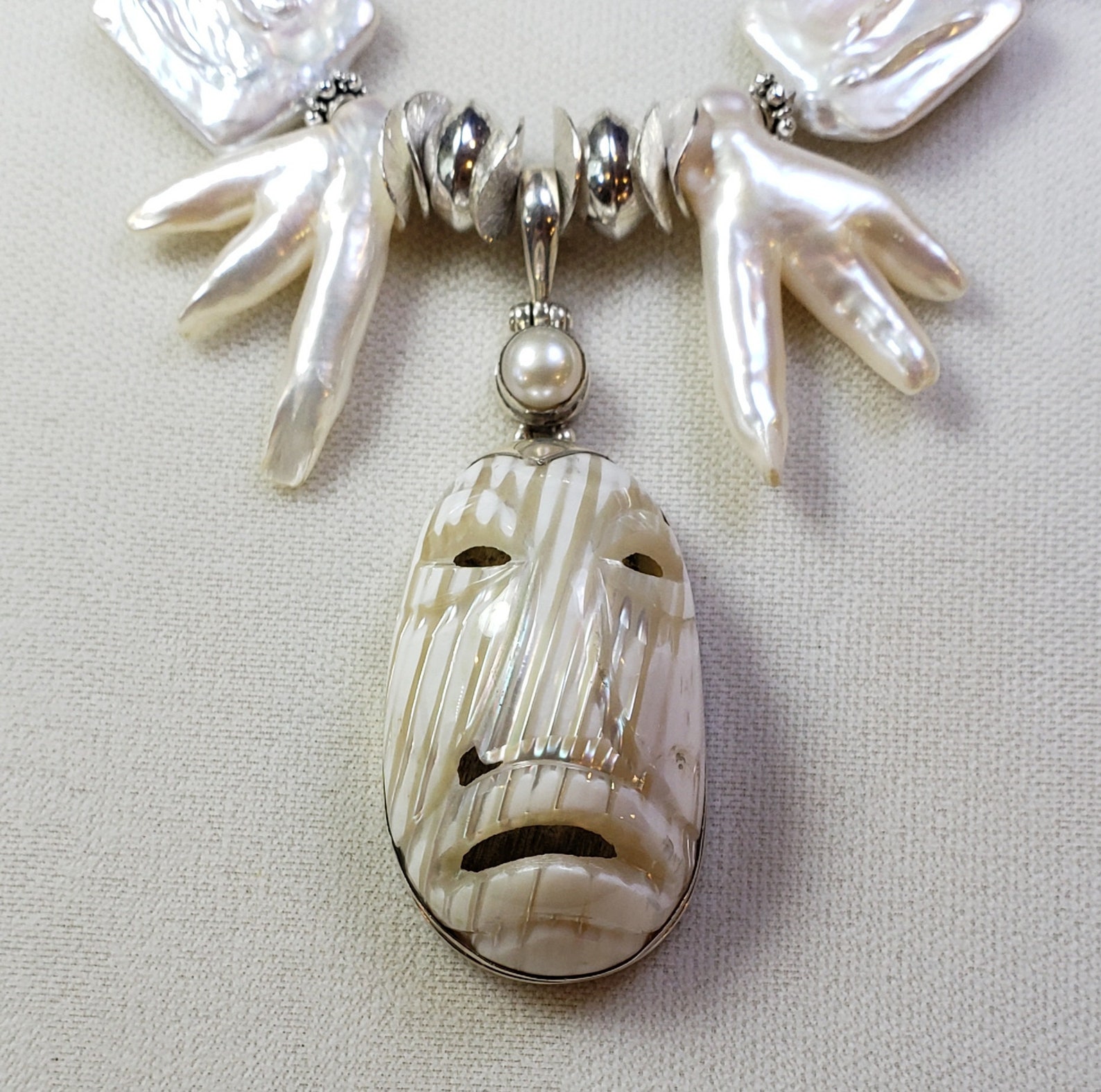 Hand carved shell face pendant gorgeous Freshwater Pearls | Etsy