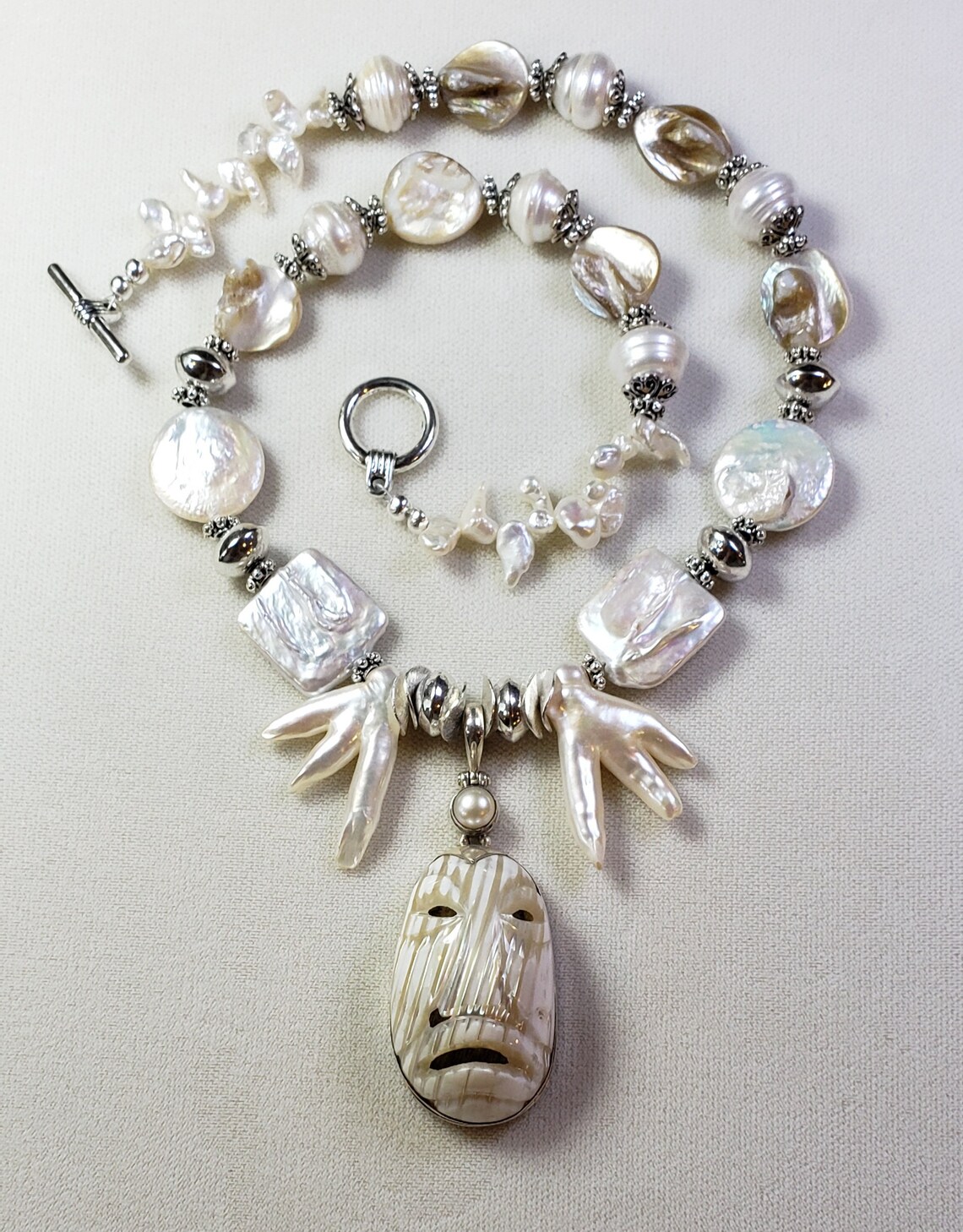 Hand carved shell face pendant gorgeous Freshwater Pearls | Etsy