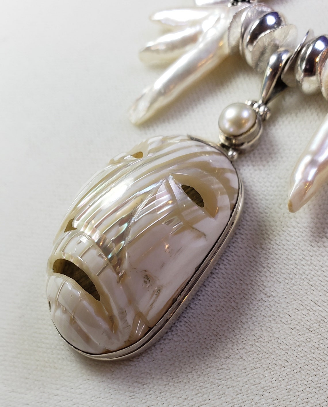 Hand carved shell face pendant gorgeous Freshwater Pearls | Etsy