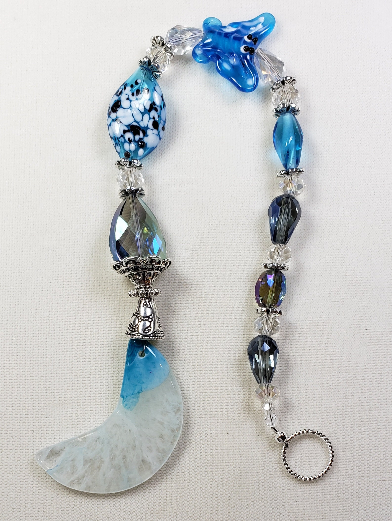 Blue and White Agate Crescent Moon Suncatcher Handmade | Etsy
