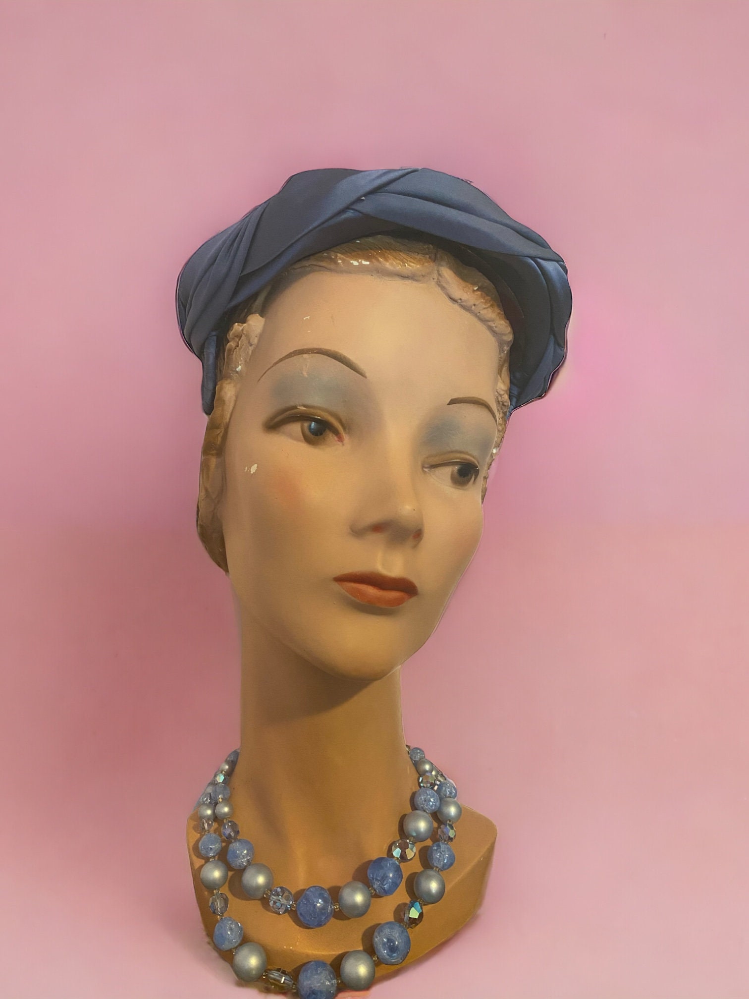 Vintage 1950s - 1960s Periwinkle and Fuchsia Satin Hat Millinery Modes ...