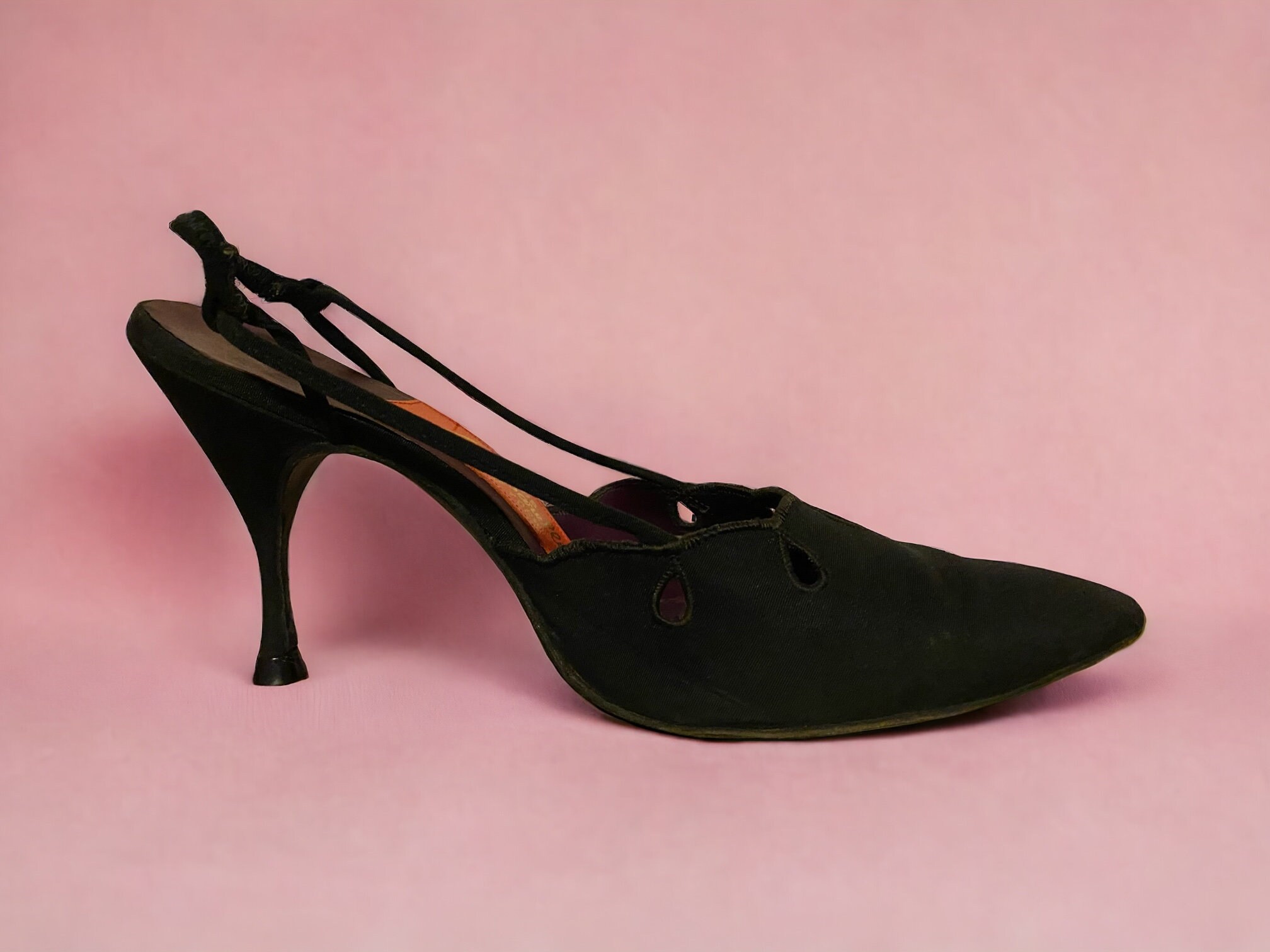 Vintage Schiaparelli 1950s - 1960s Black Kitten Heels in Original Box ...