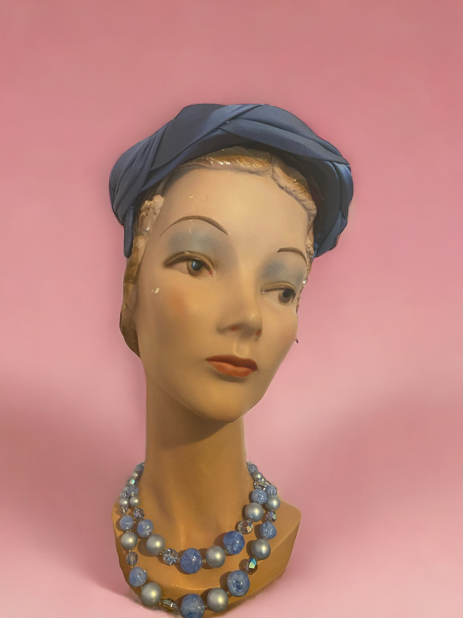 Vintage 1950s - 1960s Periwinkle and Fuchsia Satin Hat Millinery Modes ...