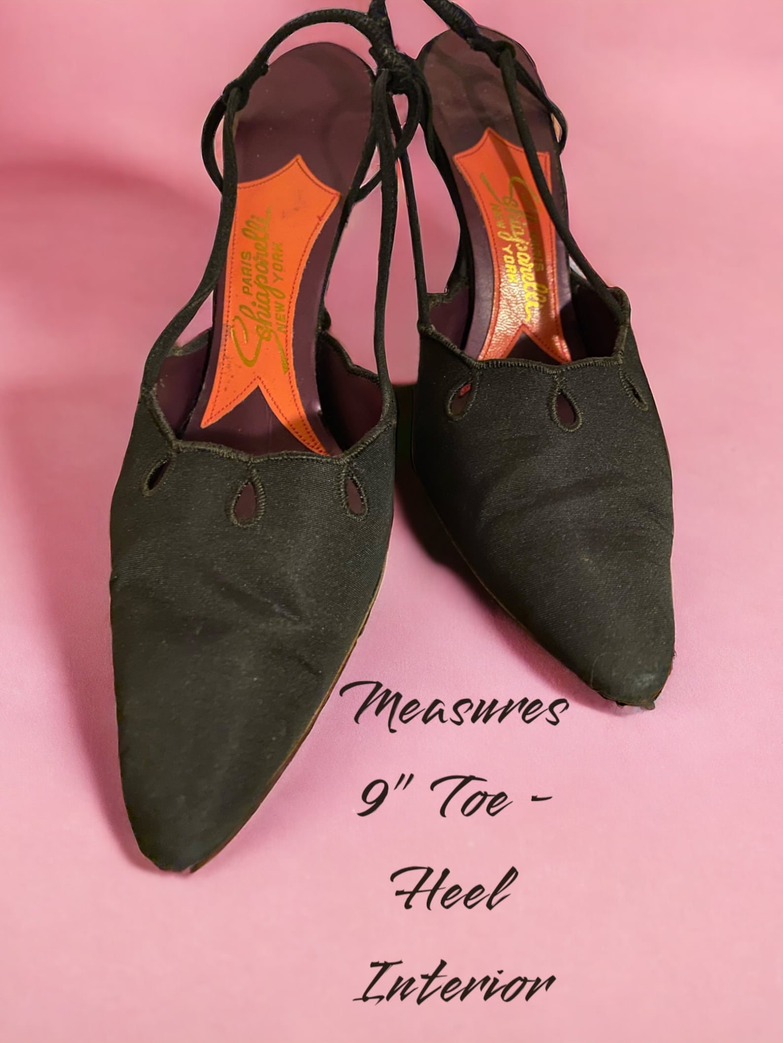 Vintage Schiaparelli 1950s - 1960s Black Kitten Heels in Original Box ...