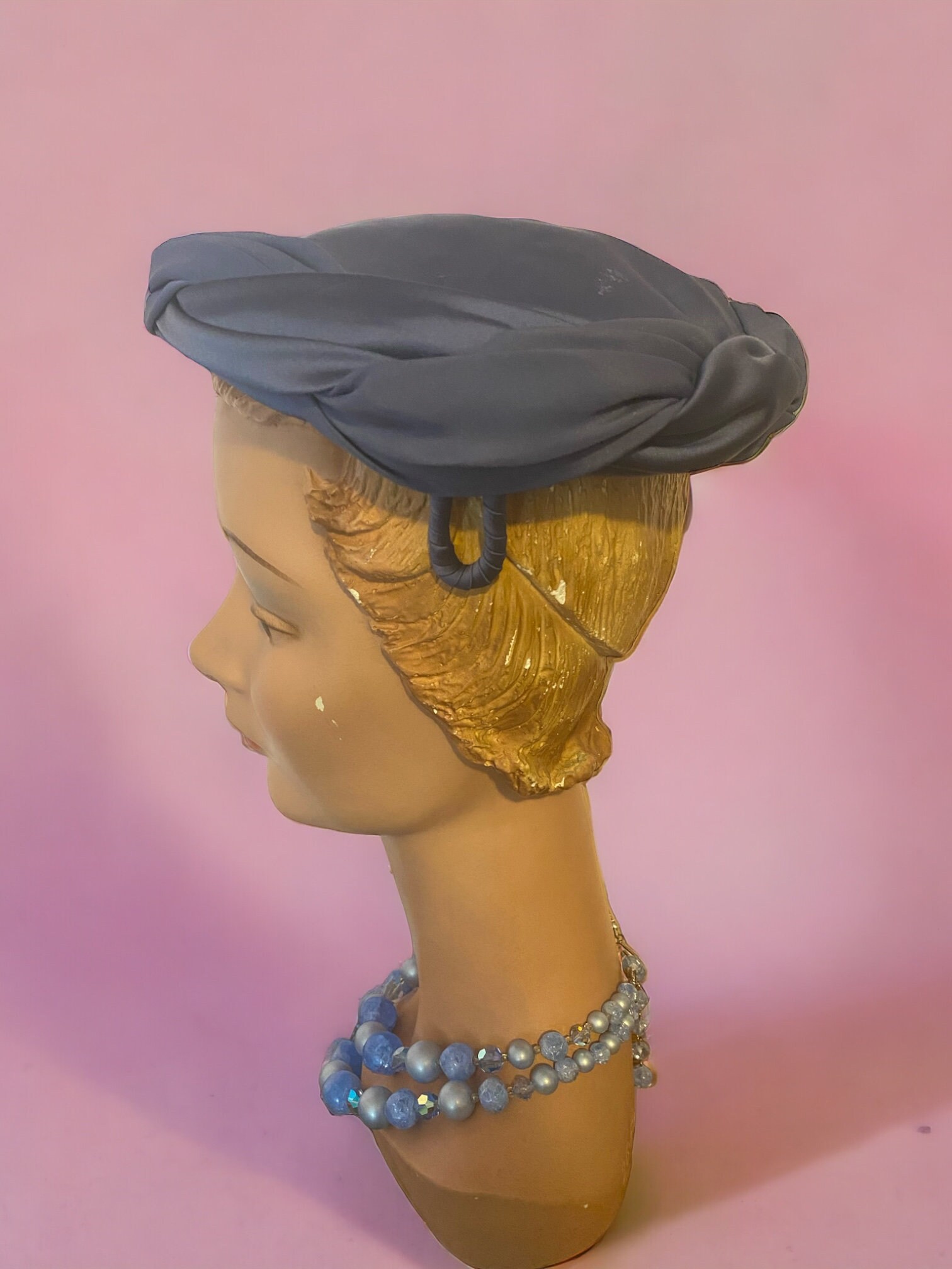 Vintage 1950s - 1960s Periwinkle and Fuchsia Satin Hat Millinery Modes ...