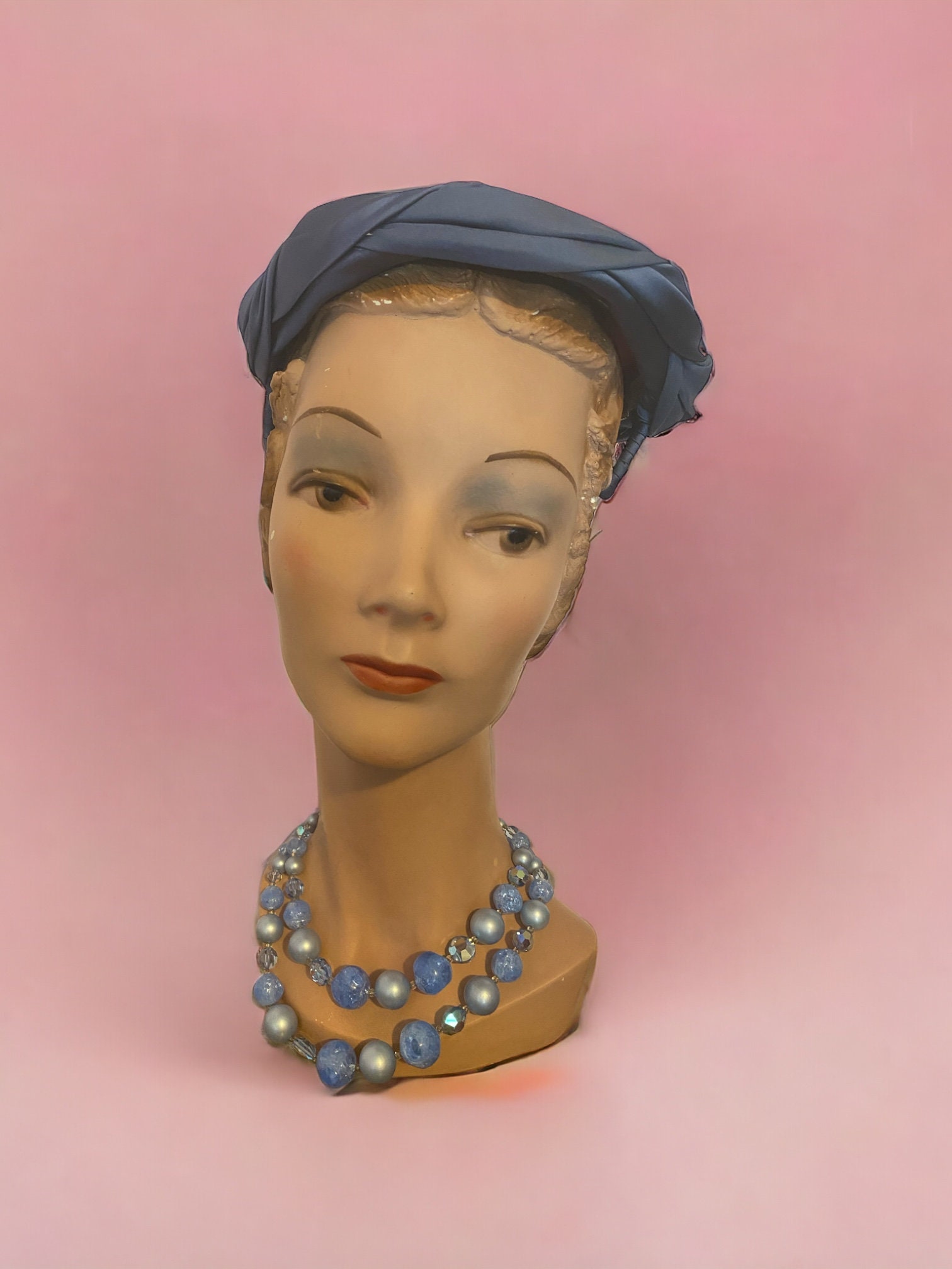 Vintage 1950s - 1960s Periwinkle and Fuchsia Satin Hat Millinery Modes ...