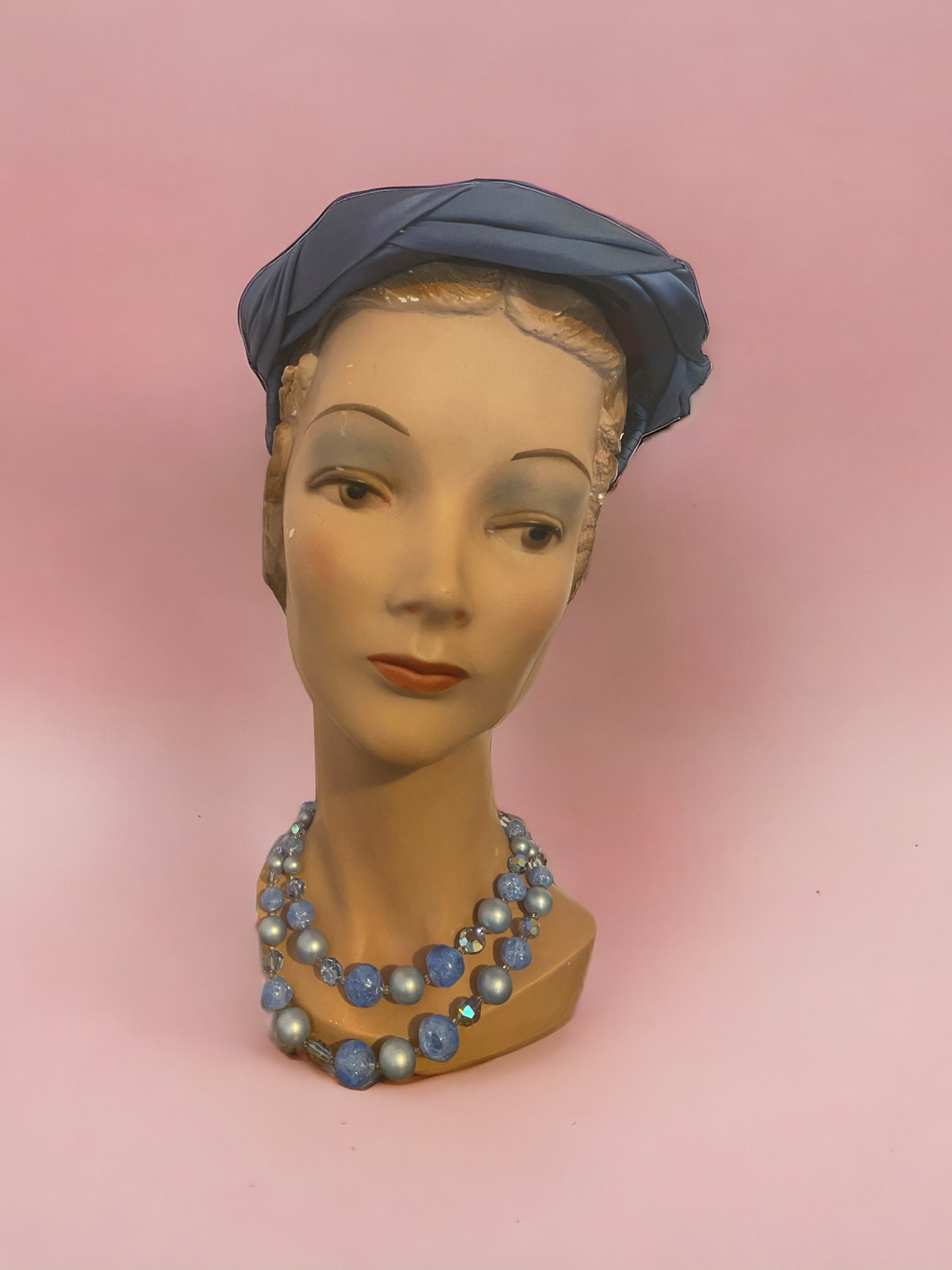 Vintage 1950s - 1960s Periwinkle and Fuchsia Satin Hat Millinery Modes ...