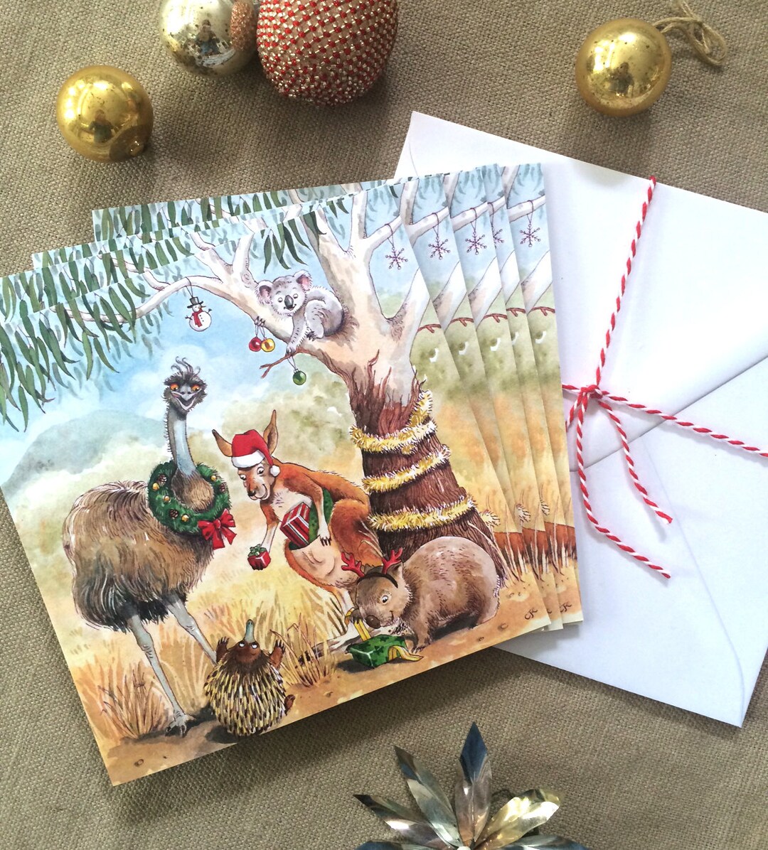 Australian Christmas Card Pack of 5, Australian Animals, Hand ...