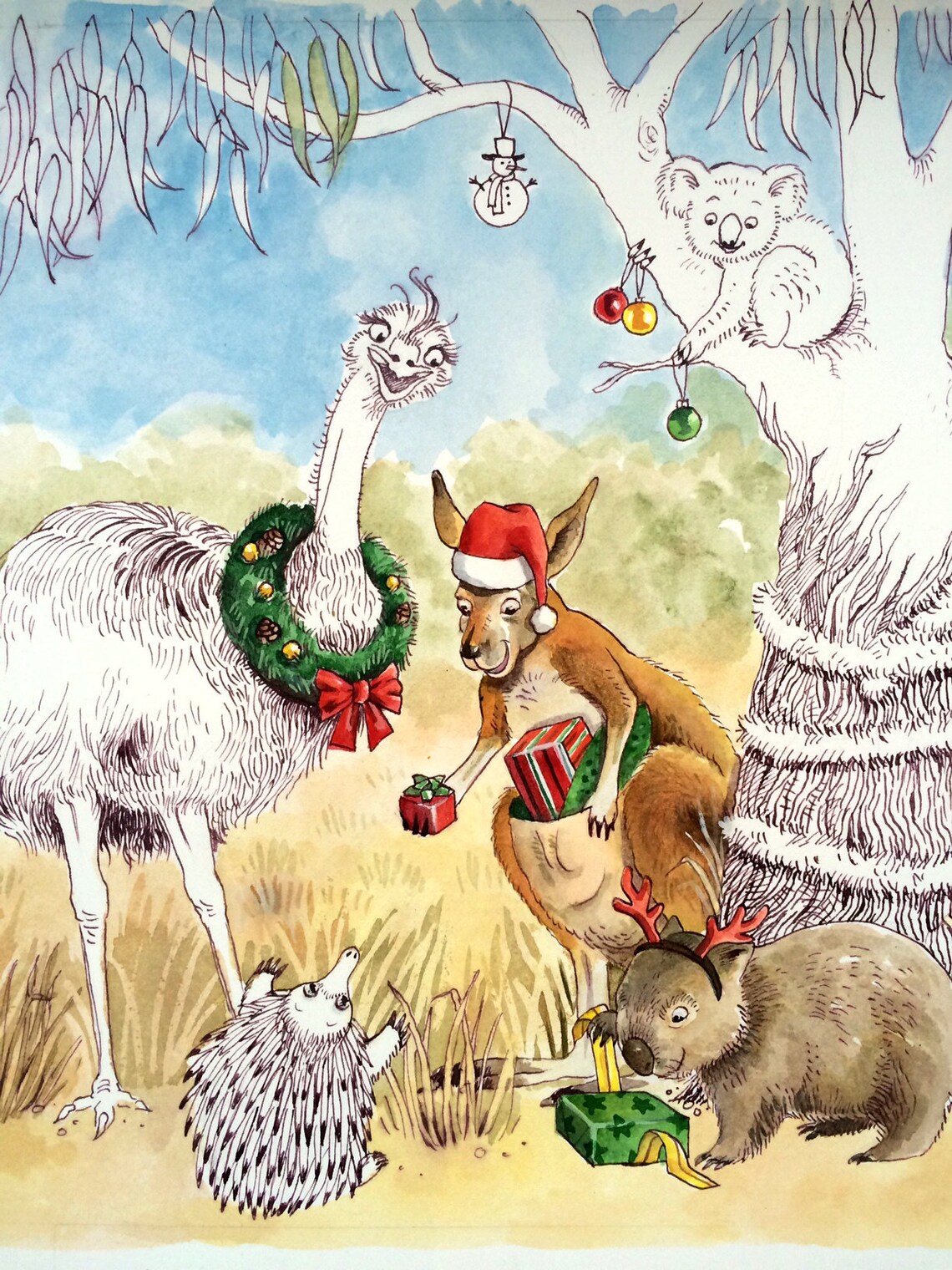 Australian Christmas Card, Australian Animals, Hand Illustrated ...