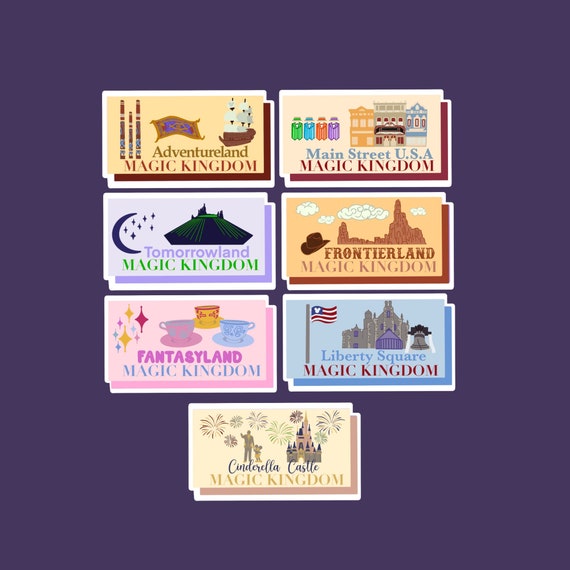 Magic Kingdom Lands Sticker Pack Walt Disney World Stickers | Etsy