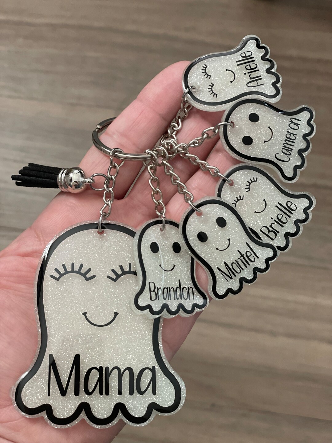 Ghost Mama, Glow in the Dark Ghost Keychain, Mama With Kids Names ...