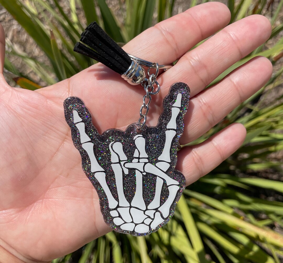 Glow in the Dark Skeleton Rock on Keychain, Rock on Keychain, Skeleton ...