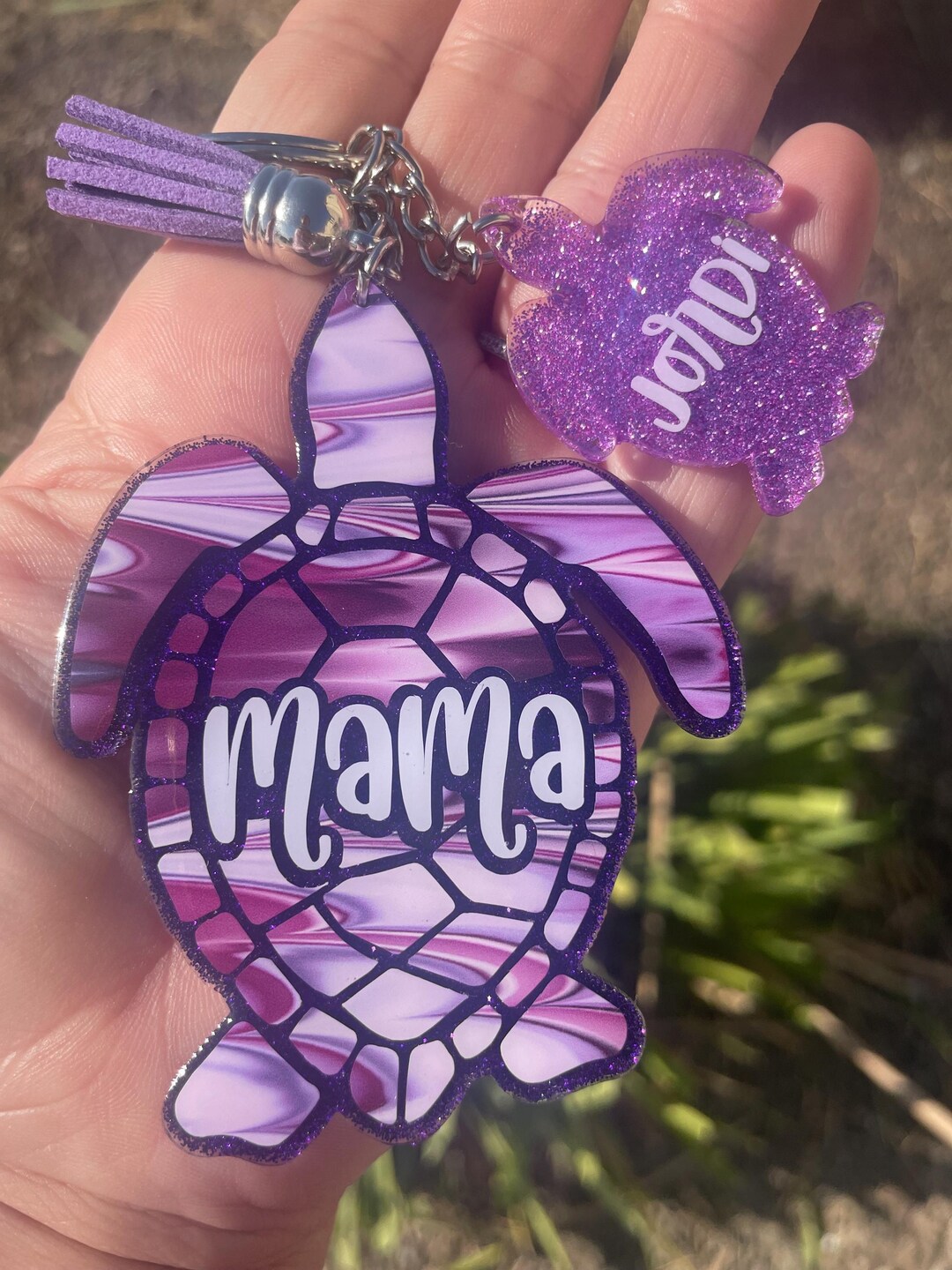 Mama Turtle, Mama With Names, Keychain for Mom, Sea Turtle Keychain ...
