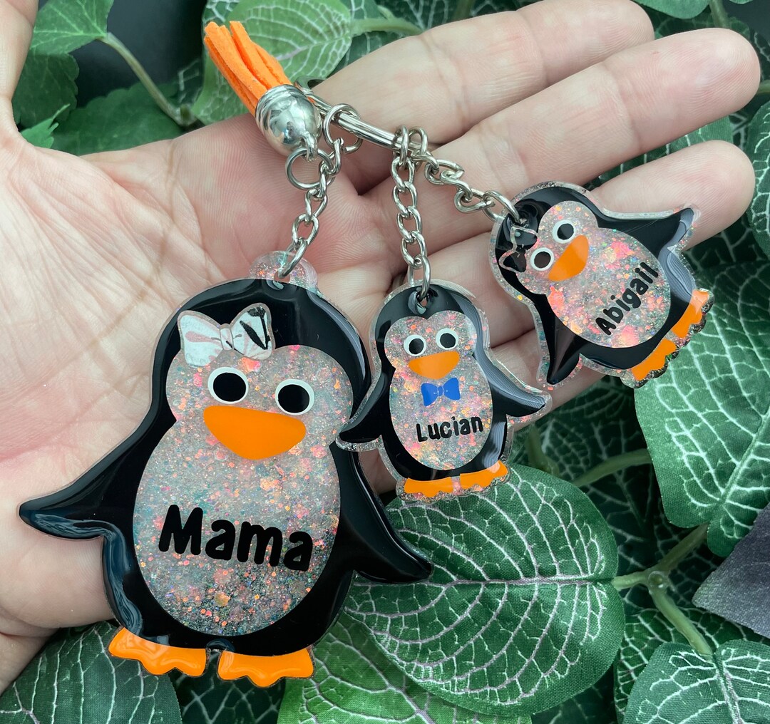 Penguin Keychain, Penguin Gift for Women, Mama Keychain With Name ...