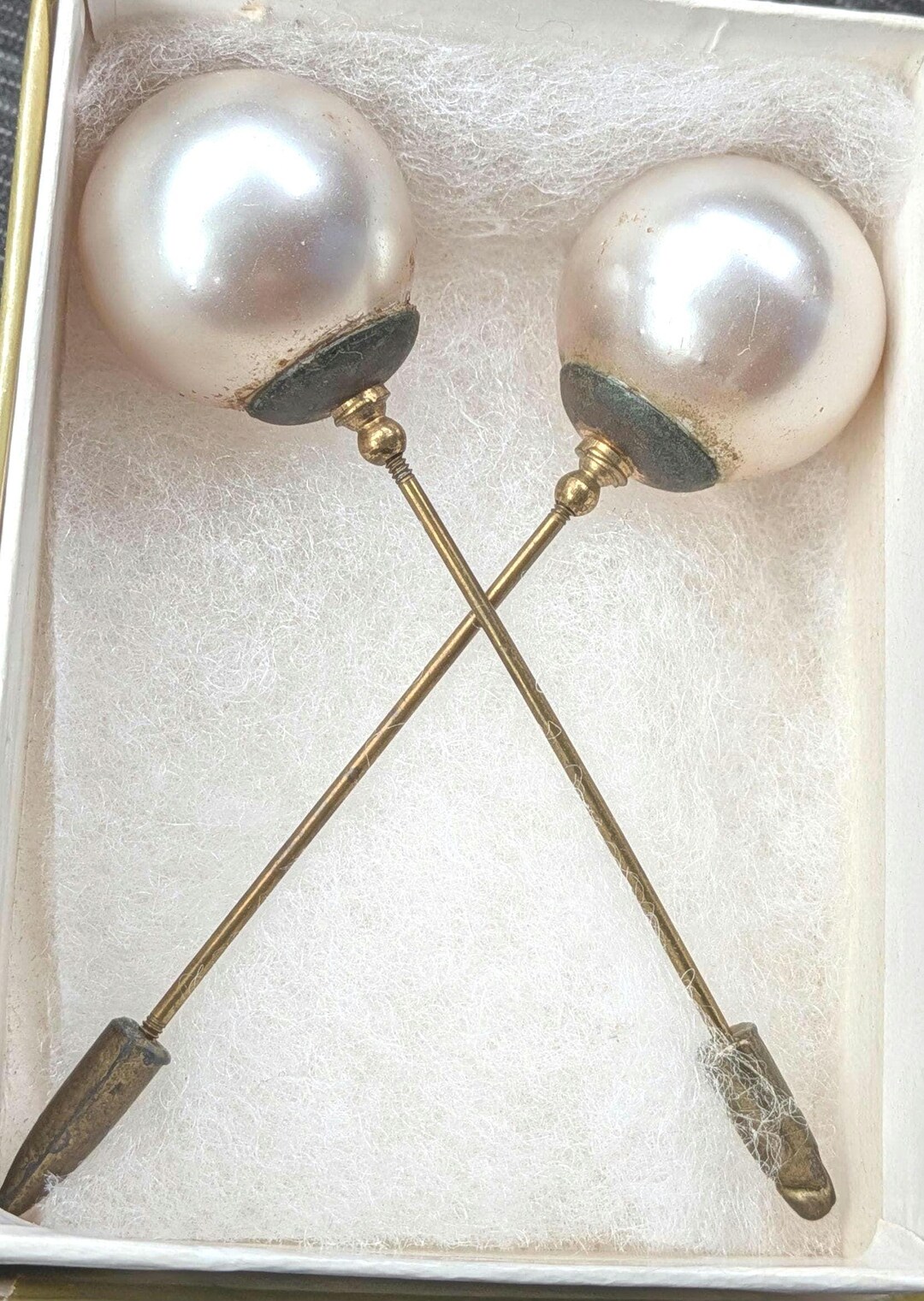 Pair of Large Pearl Ball Stick Pins With Goldtone Stoppers #767 - Etsy