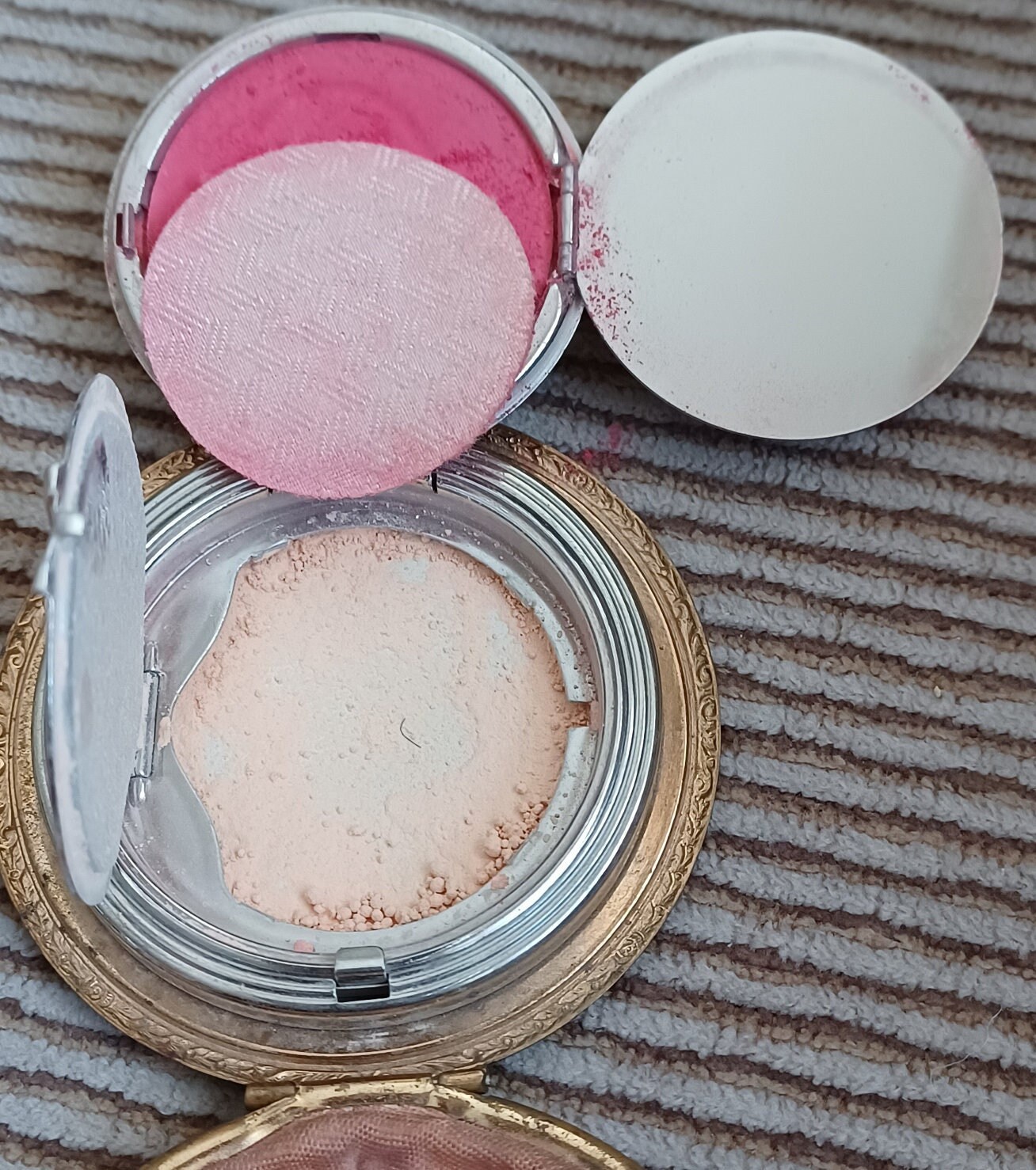 A Vintage Black Enamel Compact With Several Compartments Under Lid ...