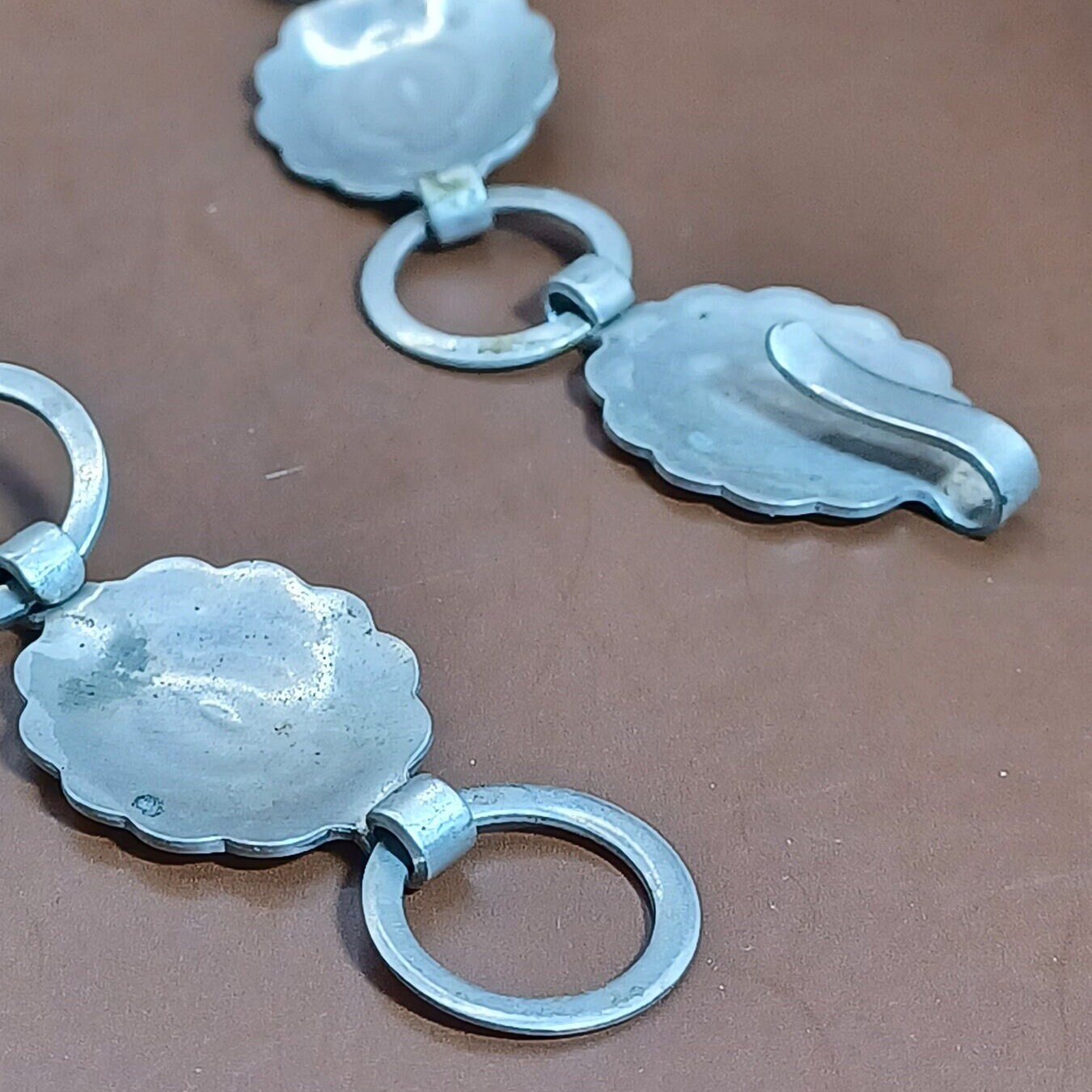 Vintage Adjustable Concho Belt With Etched Oval Shaped Scalloped ...