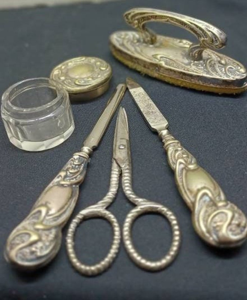Antique Art Nouveau Ladies Silver Plated? Manicure Set in Its Original ...
