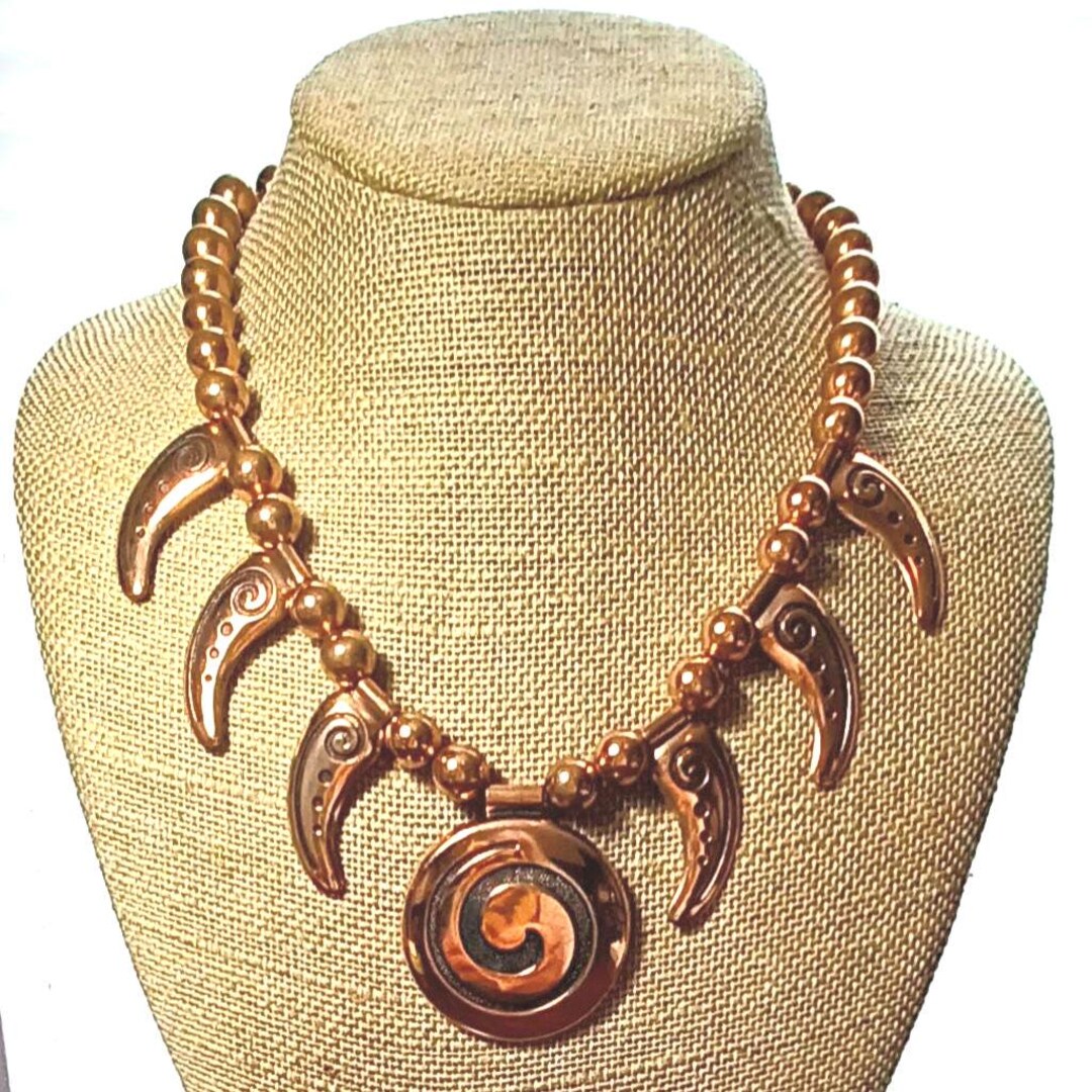Unusual Copper Squash Blossom Beaded Necklace on A Copper Chain With A ...